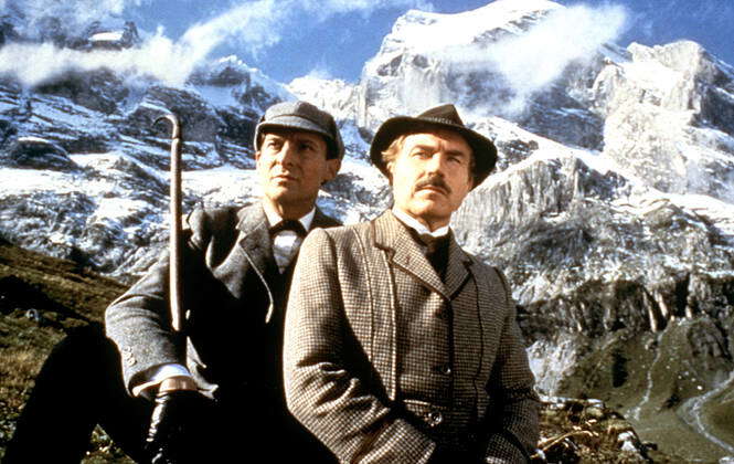 THE ADVENTURES OF SHERLOCK HOLMES, from left: Jeremy Brett, Eric Porter ...