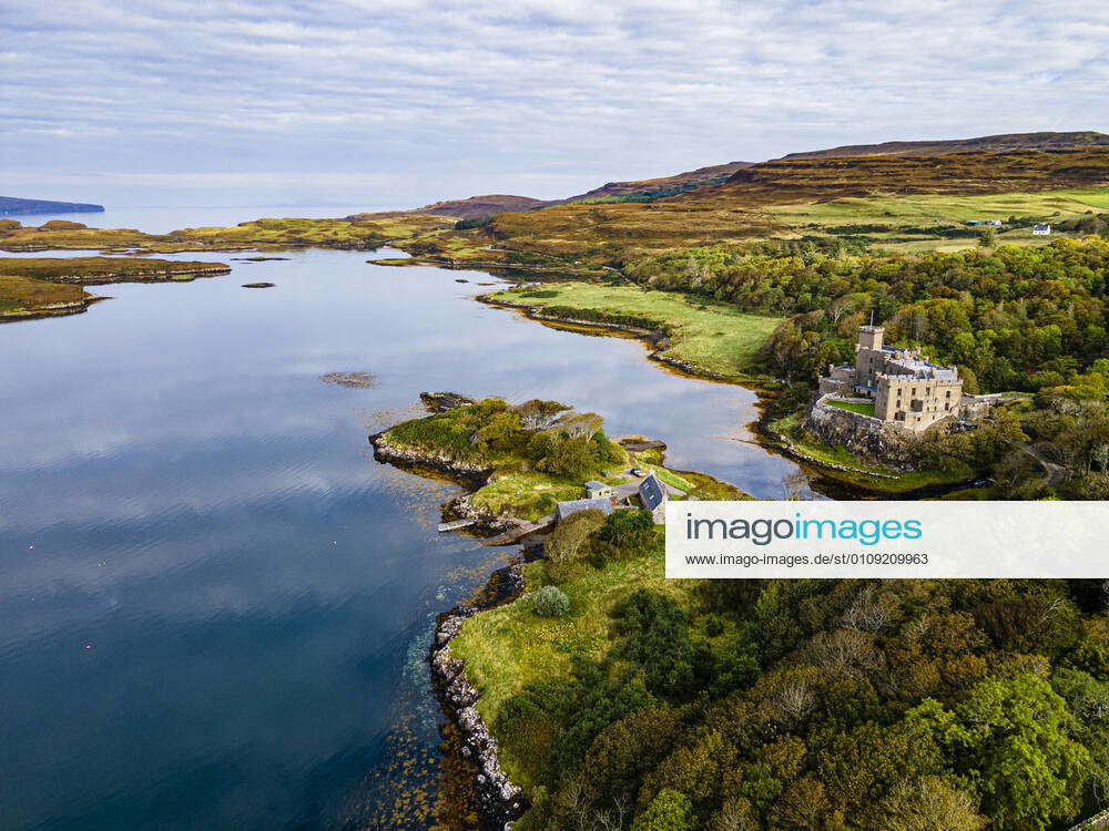 Aerial of Dunvegan Castle, Isle of Skye, Inner Hebrides, Scotland ...