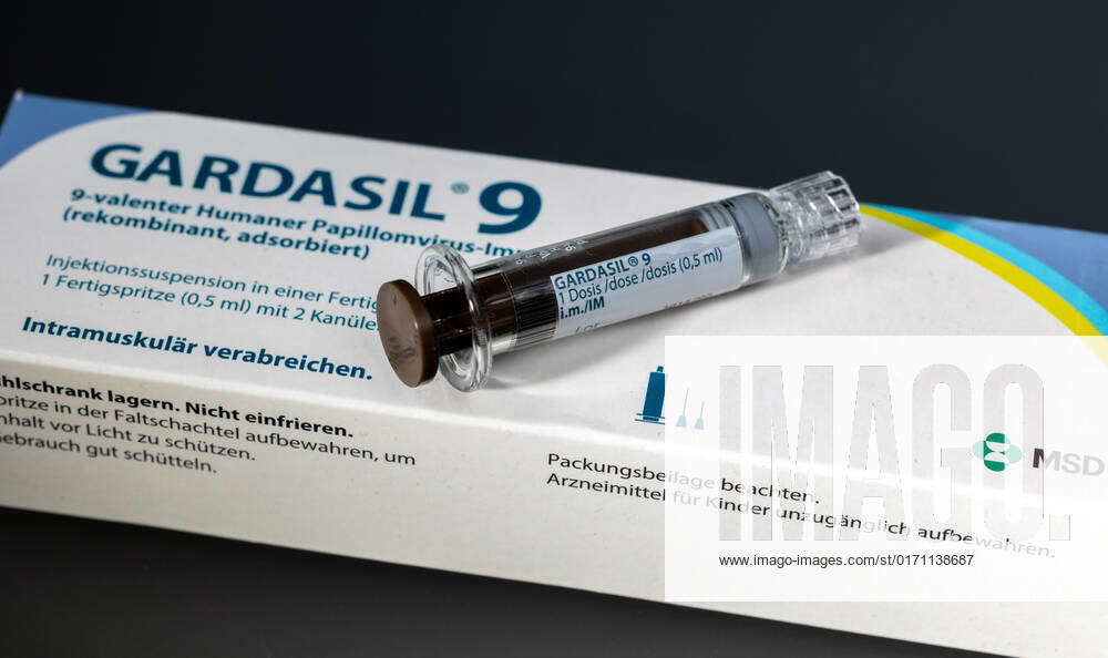 Redaktionell: Gardasil 9 Verpackung und Spritzen. *** Editorial ...